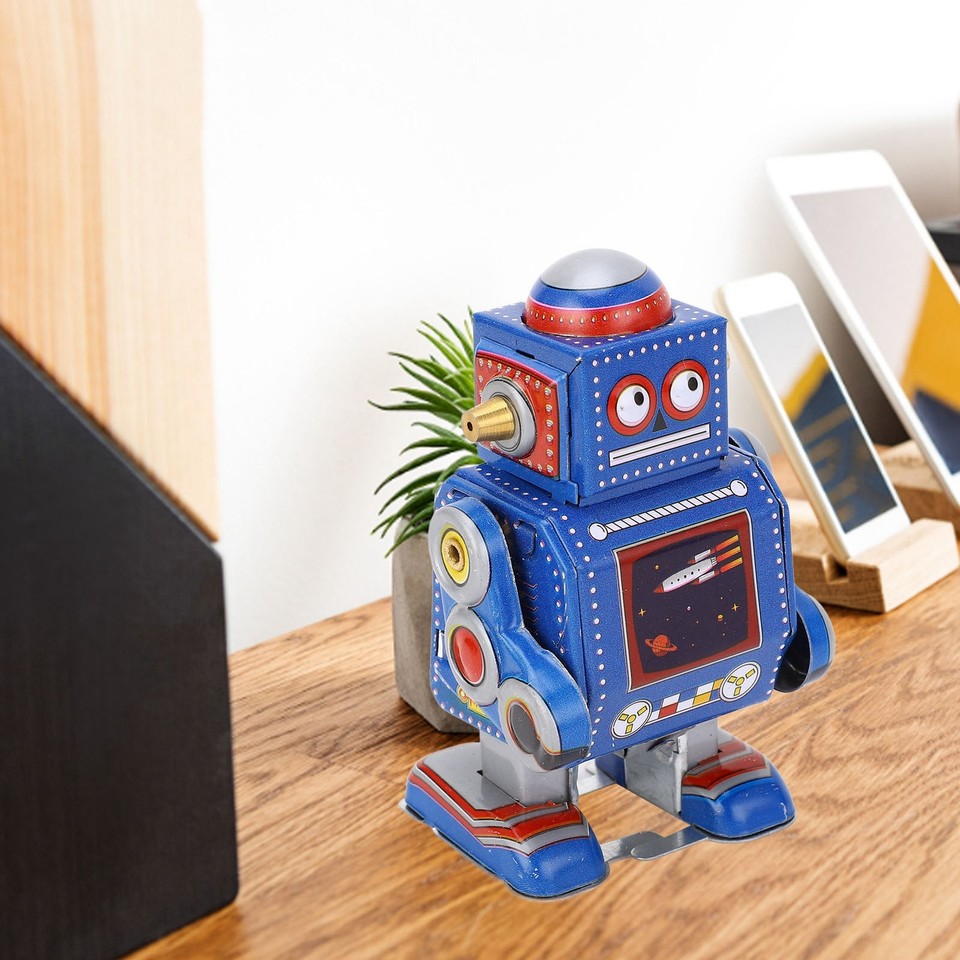(Blue)Wind Up Robot Toy Hand Made Decorative Vintage Clockwork Robot ...