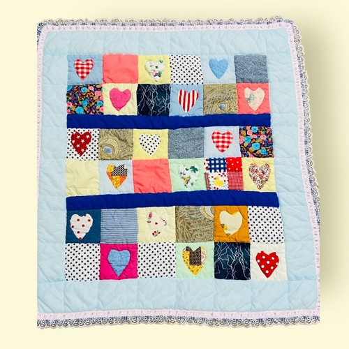 Vtg Patchwork Quilt Crib Baby Lap Wall Hanging 33x30 Inches Lace Hearts ...