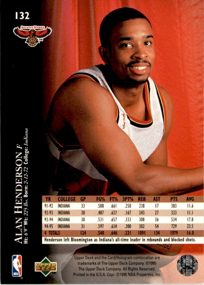 1995-96 Upper Deck Alan Henderson Rookie . Atlanta Hawks #132 | eBay