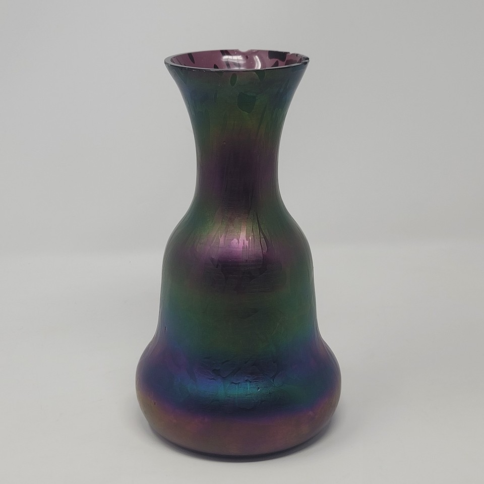 Antique Vtg Iridescent Purple Art Glass Vase Loetz Czech Kralik [Chips ...