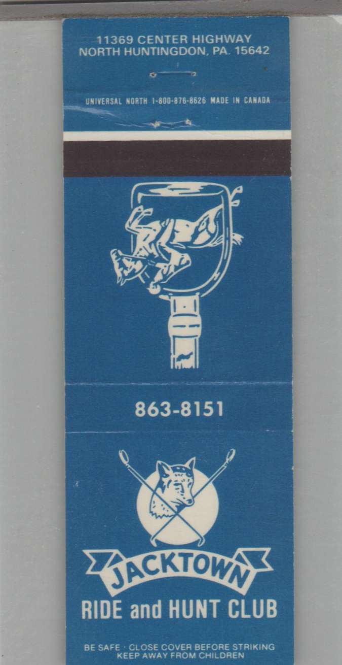 Matchbook Cover - Fox - Jacktown Ride & Hunt Club North Huntingdon, PA ...