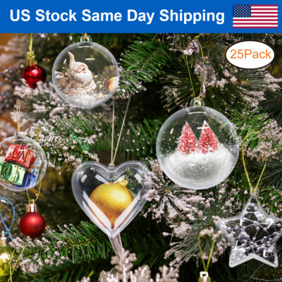 25PCS DIY Christmas Balls Ornaments Fillable Clear Hanging Ball Xmas ...