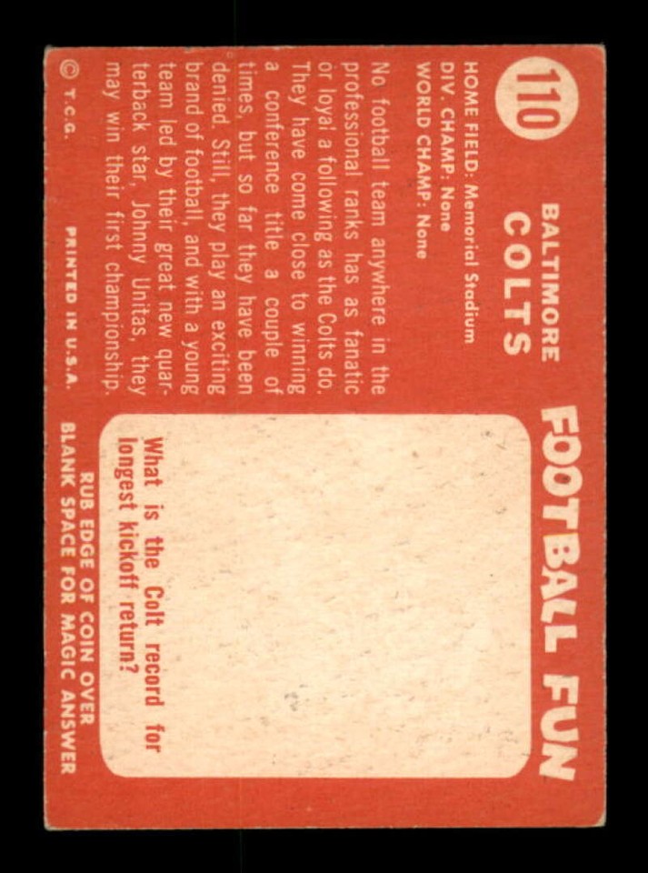 1958 Topps #110 Colts Team VGEX Colts 549530 | eBay