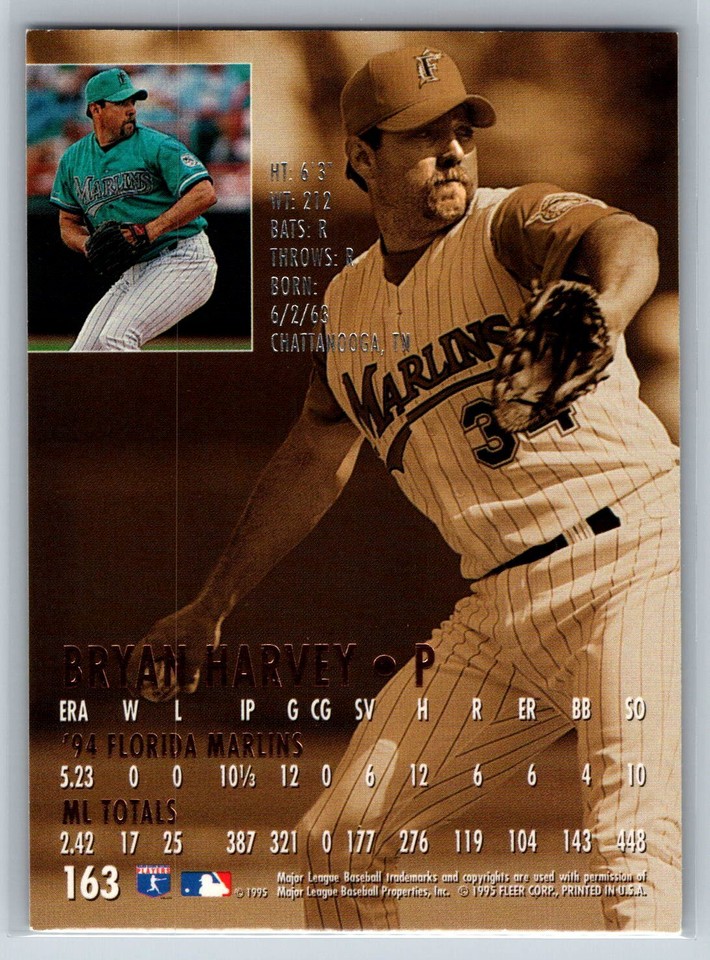 1995 Fleer Ultra Bryan Harvey Gold Medallion Parallel Florida Marlins ...