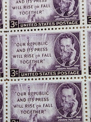 US Stamp Scott #946 1947 3c Joseph Pulitzer Mint Sheet of Fifty MNH ...