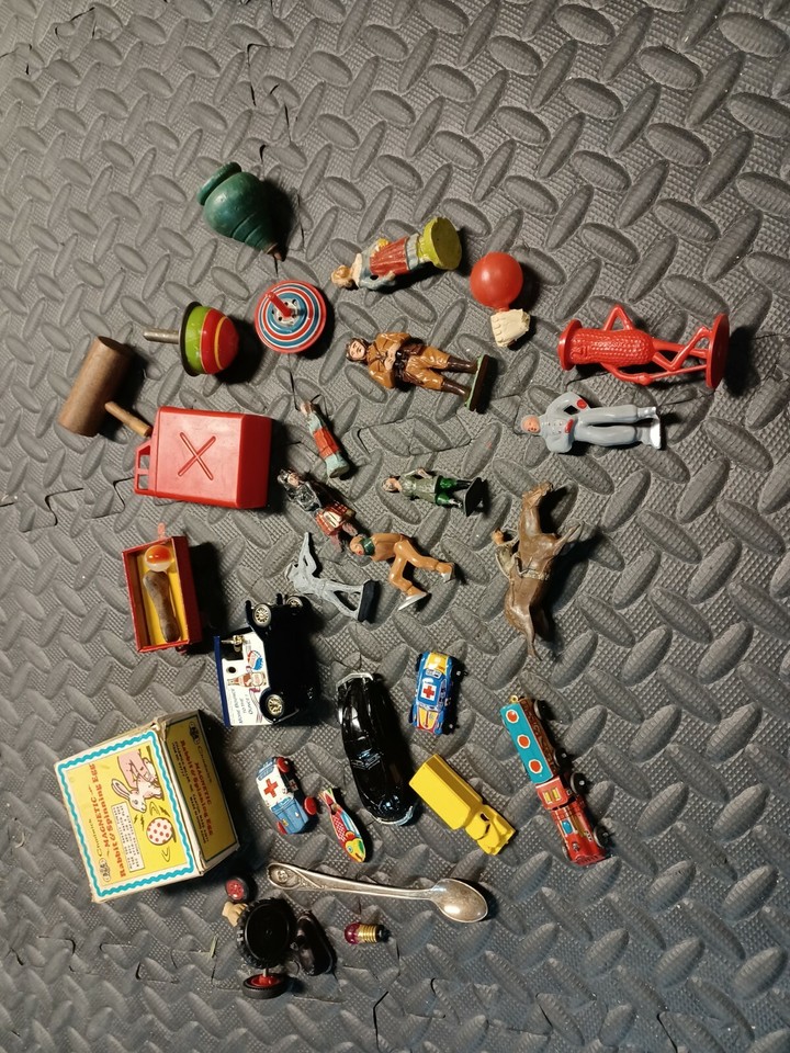 Vintage Tin Toy Parts Junk Drawer Lot Old Toy Cars Tops Old Toys Japan ...