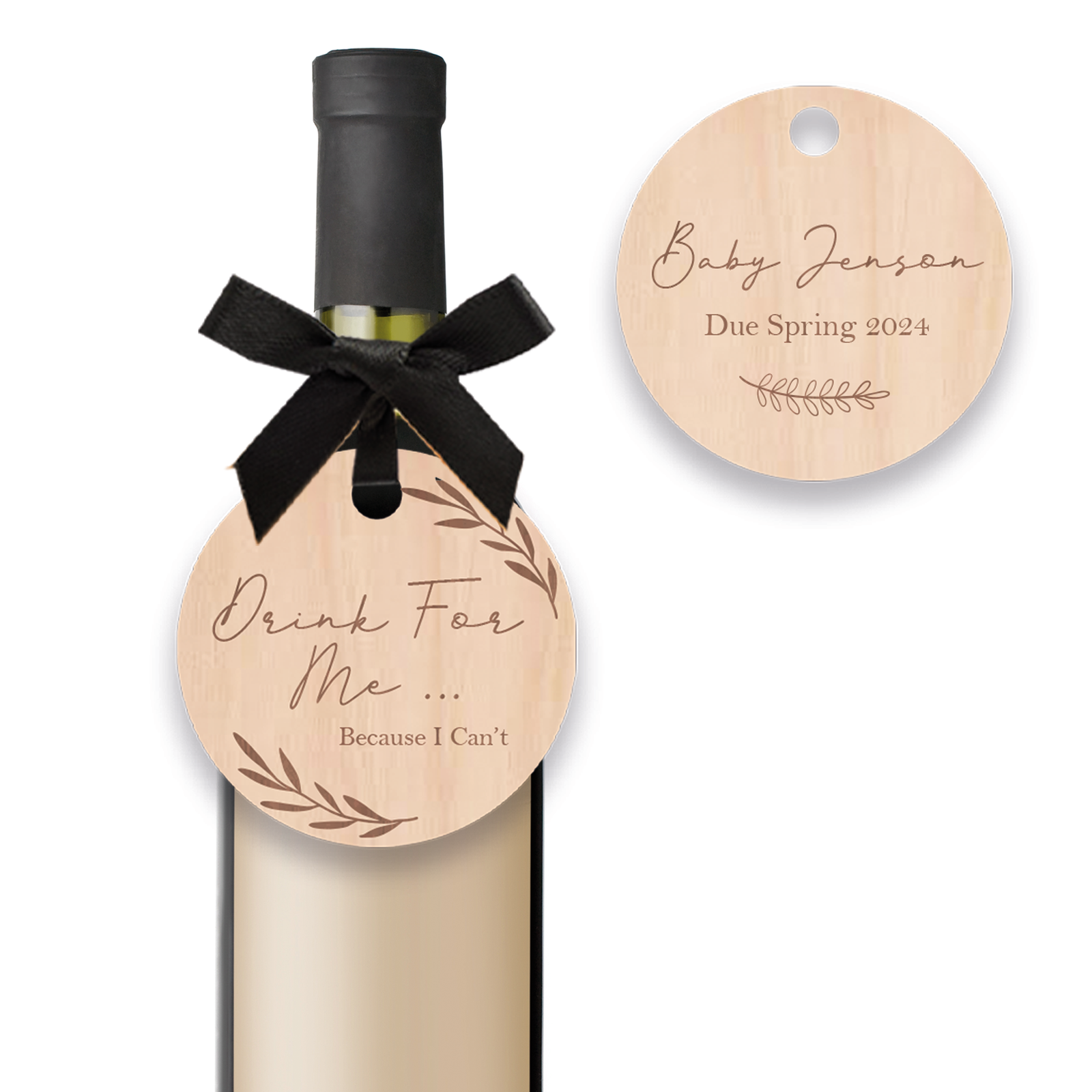 Wine Bottle Pregnancy Announcement Personalised Tag Wooden Label Charm ...