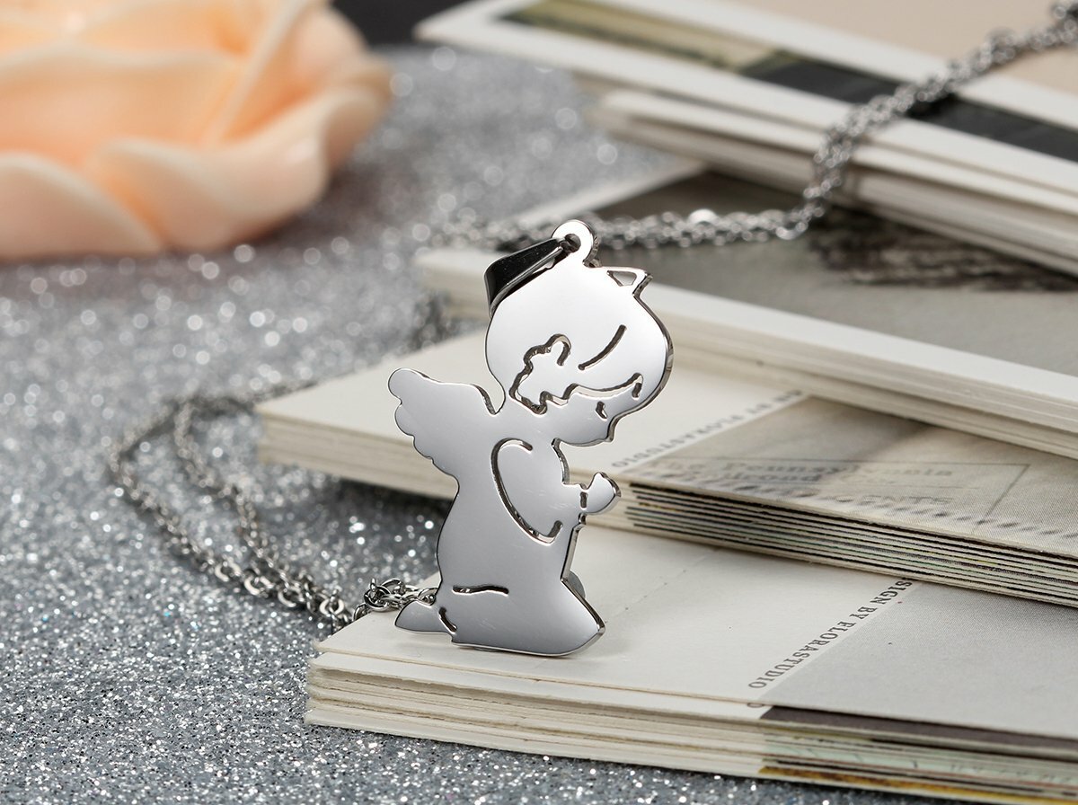 18" Cute Prayed Angel Baby Pendant Stainless Steel Chain Necklace Girls ...