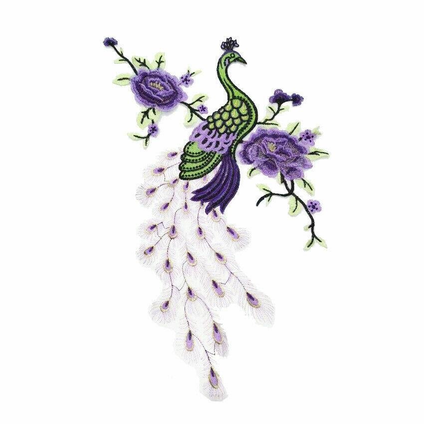 Peacock Embroidered Patches Flower Sew on Applique Clothing Sewing DIY ...