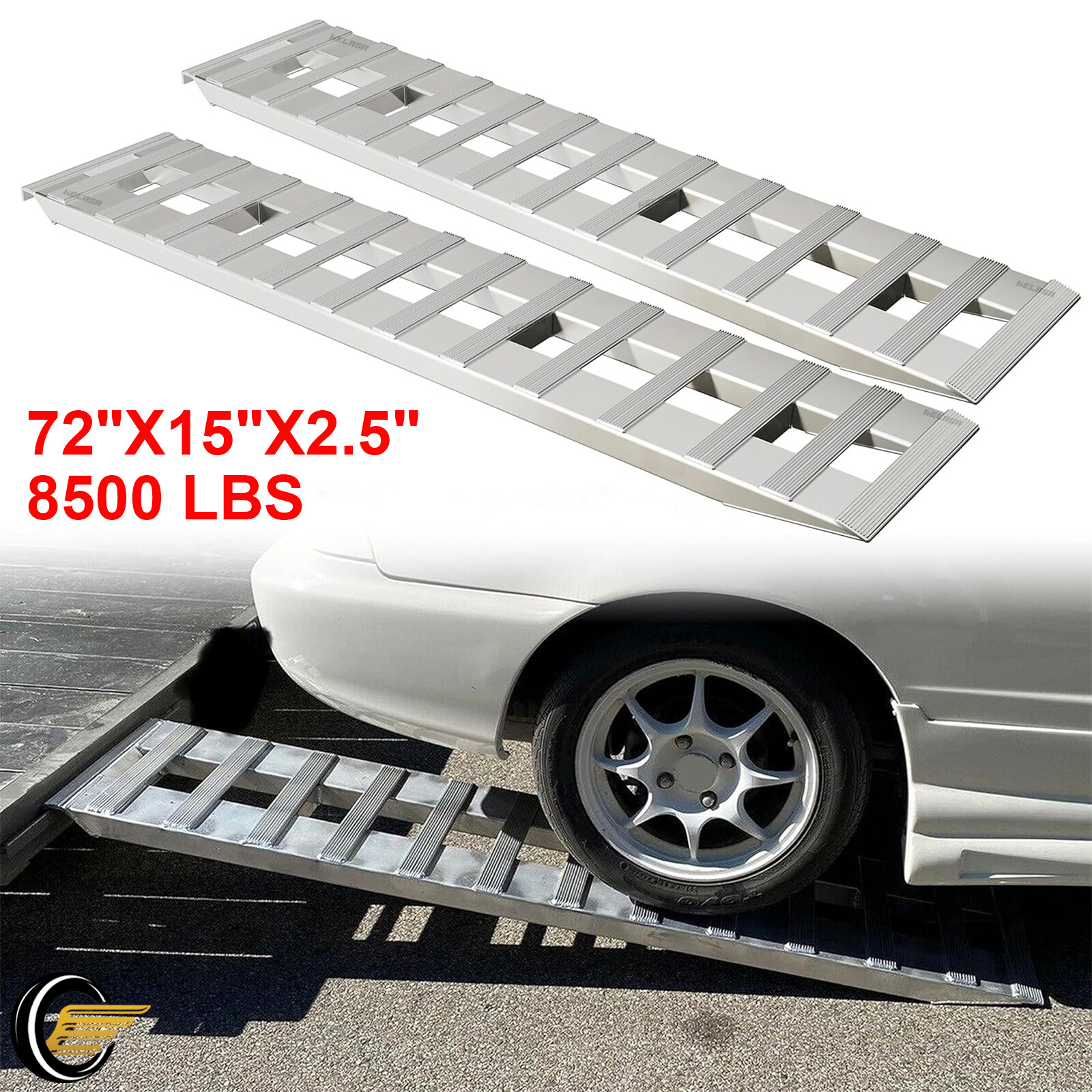 72" X 15" Aluminum Hook Ramps 8500Lbs Car Trailer Truck 1 Pair Ramps ...