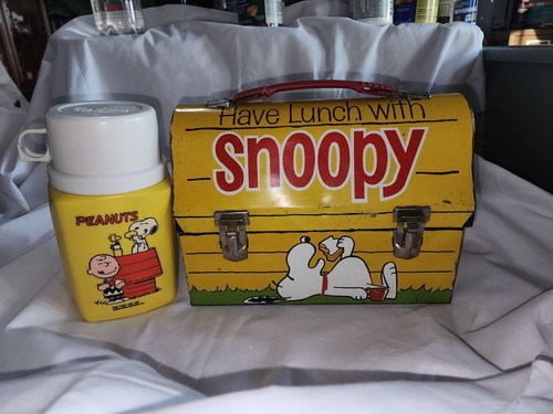 VTG 1968 Go To School SNOOPY Dome Metal Lunchbox Lunch W/ A 80s Peanuts ...