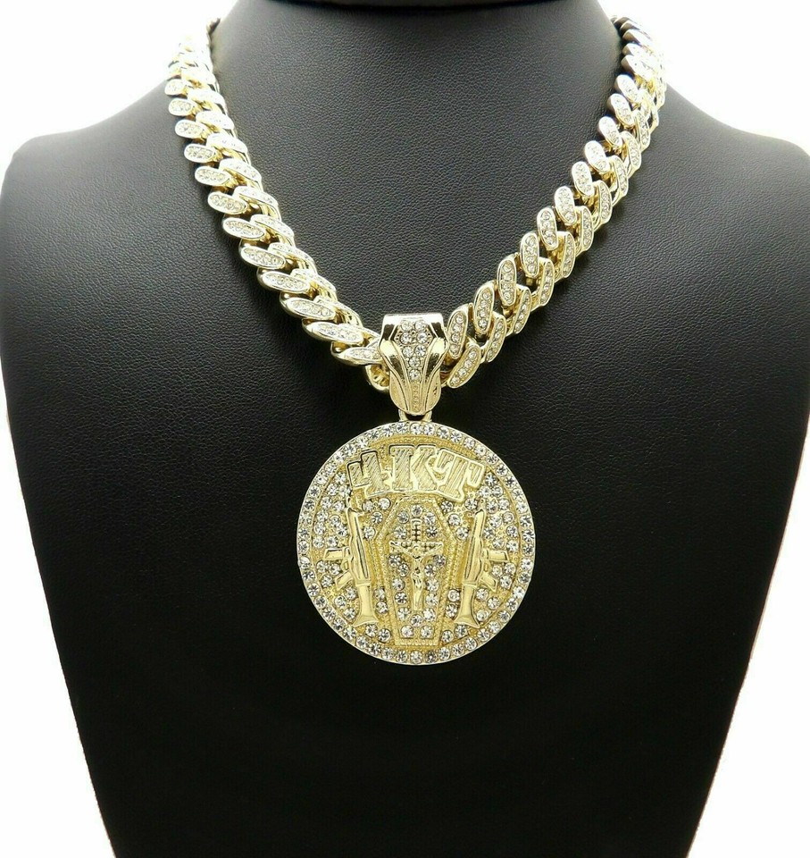 NBA YOUNGBOY 4KT CZ Charm & 16" 18" 20" 24" Iced Cuban Box Lock Chain ...