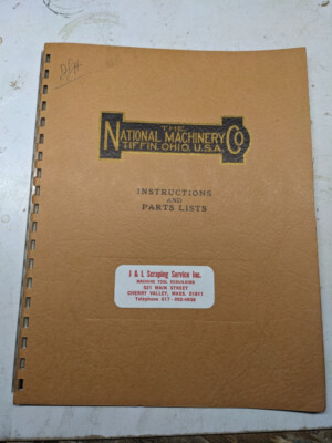 NATIONAL MACHINE INSTRUCTION SERVICE MANUAL PARTS LIST BOOK COLD ...