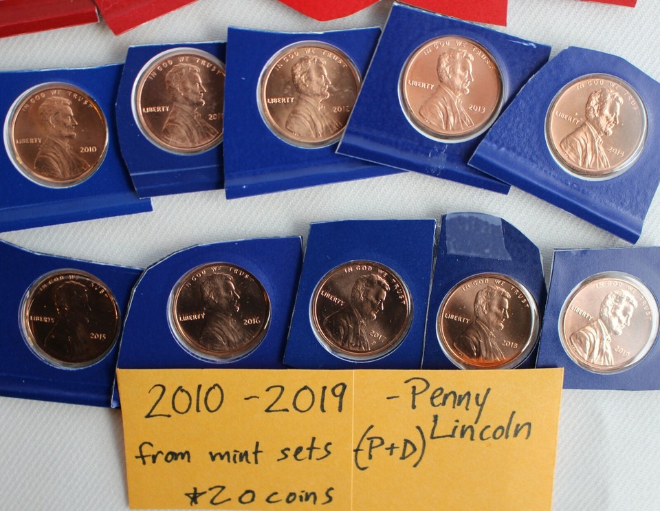 2010 thru 2019 P and D Lincoln One Cent 20 Coin Lot Penny Ten 1c from ...