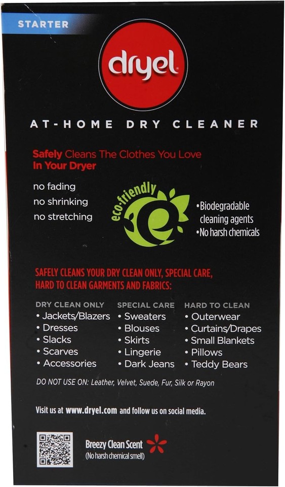 Dryel At-Home Dry Cleaning Starter Kit With Bag, Breeze Clean Scent 1 ...