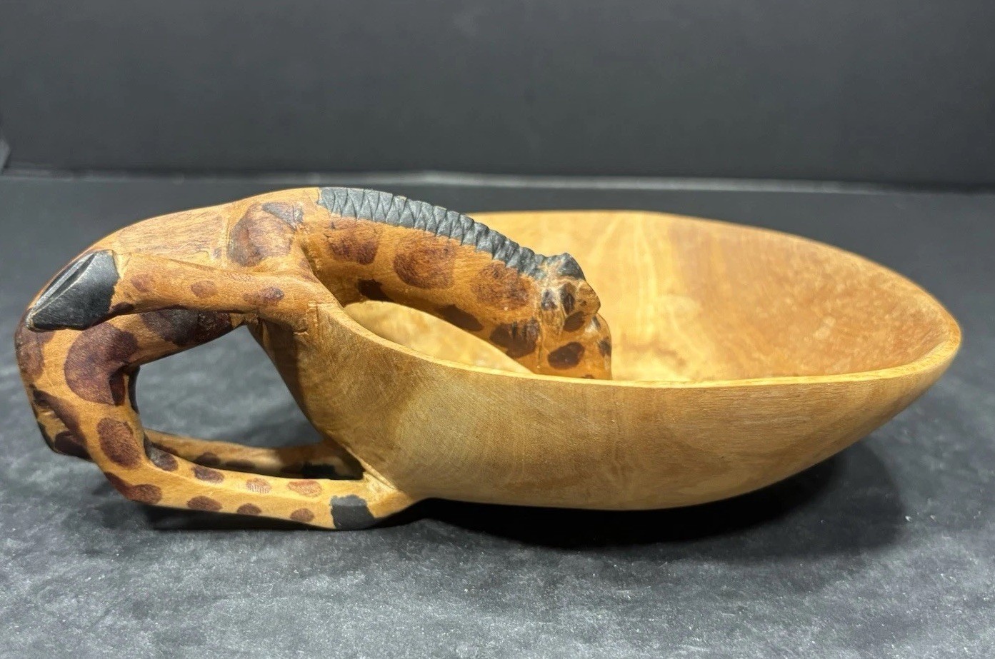 Giraffe Hand Carved Wood Bowl Giraffe Drinking Trinket Dish Art Piece ...