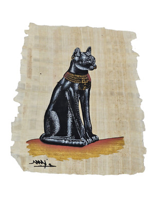 Vintage Egyptian Sitting Black Cat Papyrus Hand Painted Art - 8 x10 | eBay