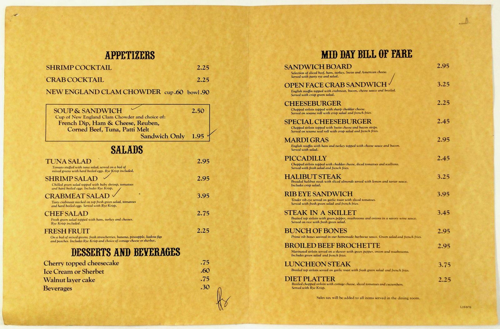 1976 Vintage Original Large Lunch Menu MOUNTAIN JACK'S RESTAURANT CA MI ...