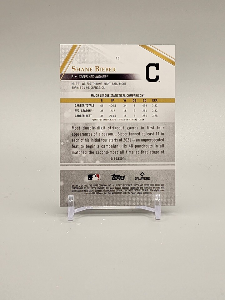 Shane Bieber 2021 Topps Gold Label #16 Class 3 Base | eBay