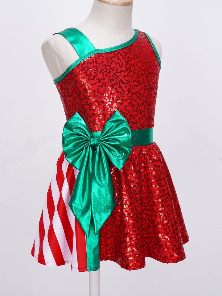 Girls Christmas Dance Costume Sequins Ballet Leotard Figure Ice Skating ...