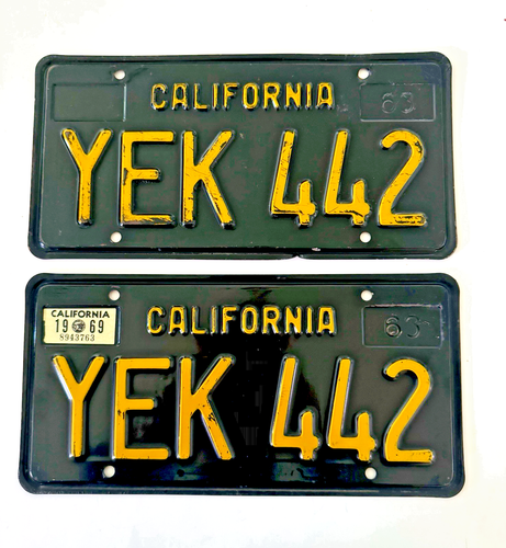 1963 Black California License Plates DMV Clear YOM 1969 442 Oldsmobile ...