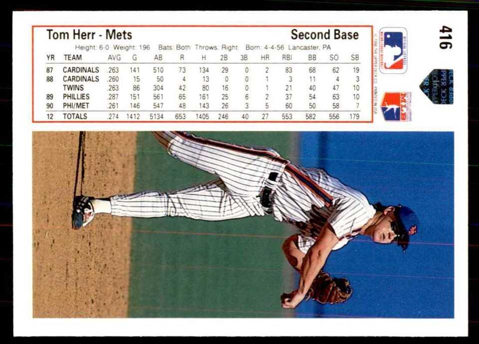 1991 Upper Deck Tom Herr Baseball Cards #416 | eBay