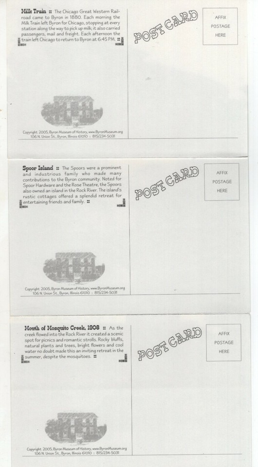 Lot of 3 Large Vintage Historical Post Cards - Byron Museum of History -Byron IL | eBay