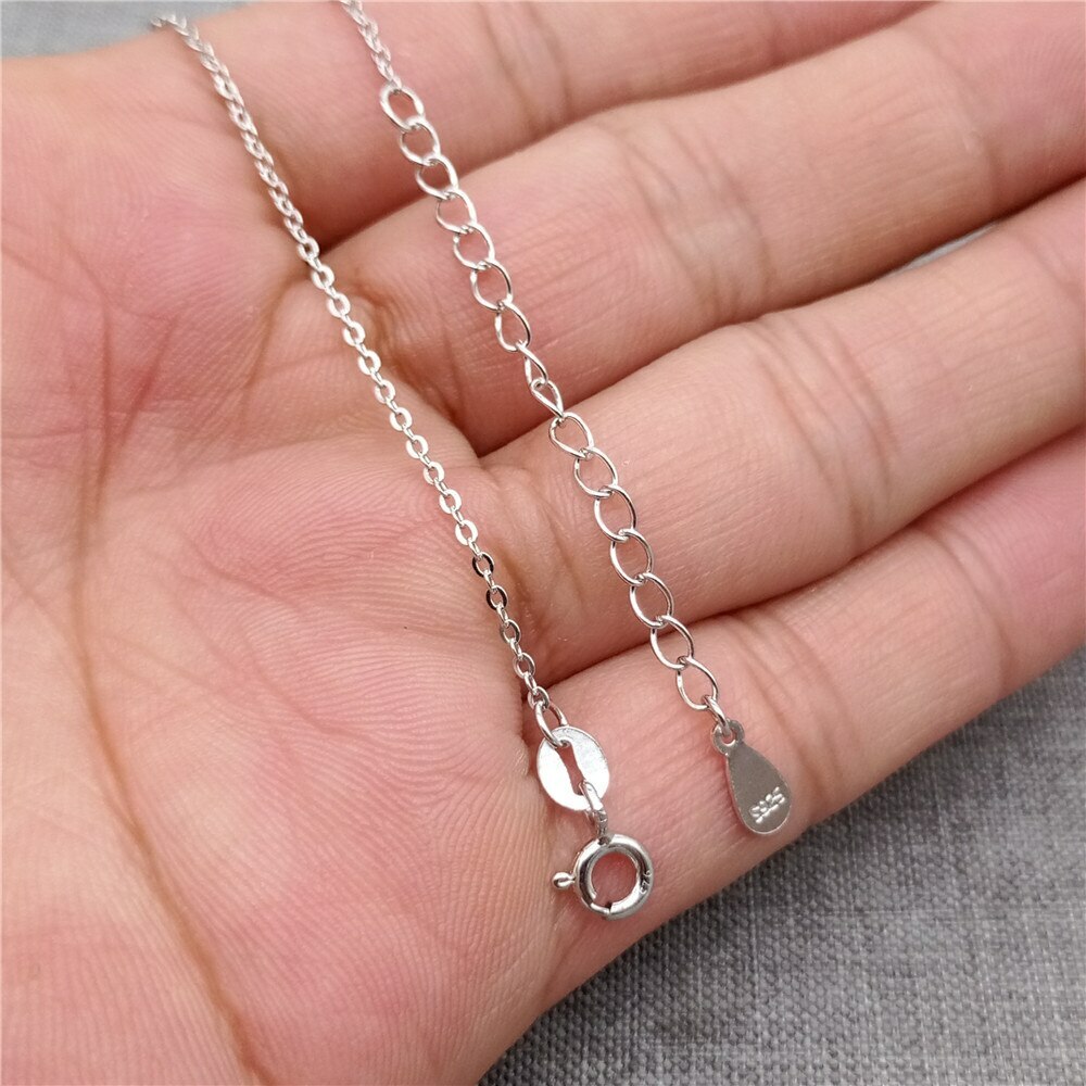 925 Sterling Silver Hammered Cable Chain Necklace Rhodium Plated 1.2mm ...