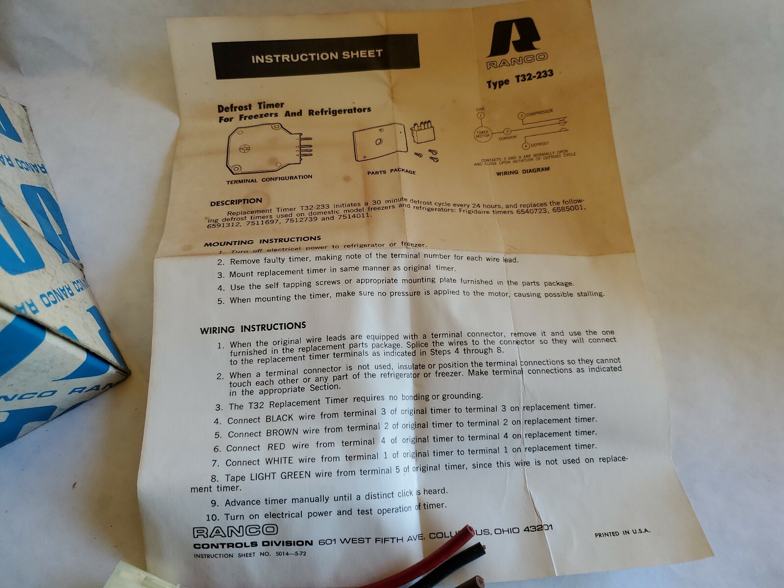 RANCO T32-233 Defrost Timer New Old Stock | eBay