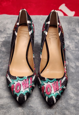 INC Rhinestone Pop Art Heels Women’s 8M Black Pointed Toe Pumps BAM POW ...