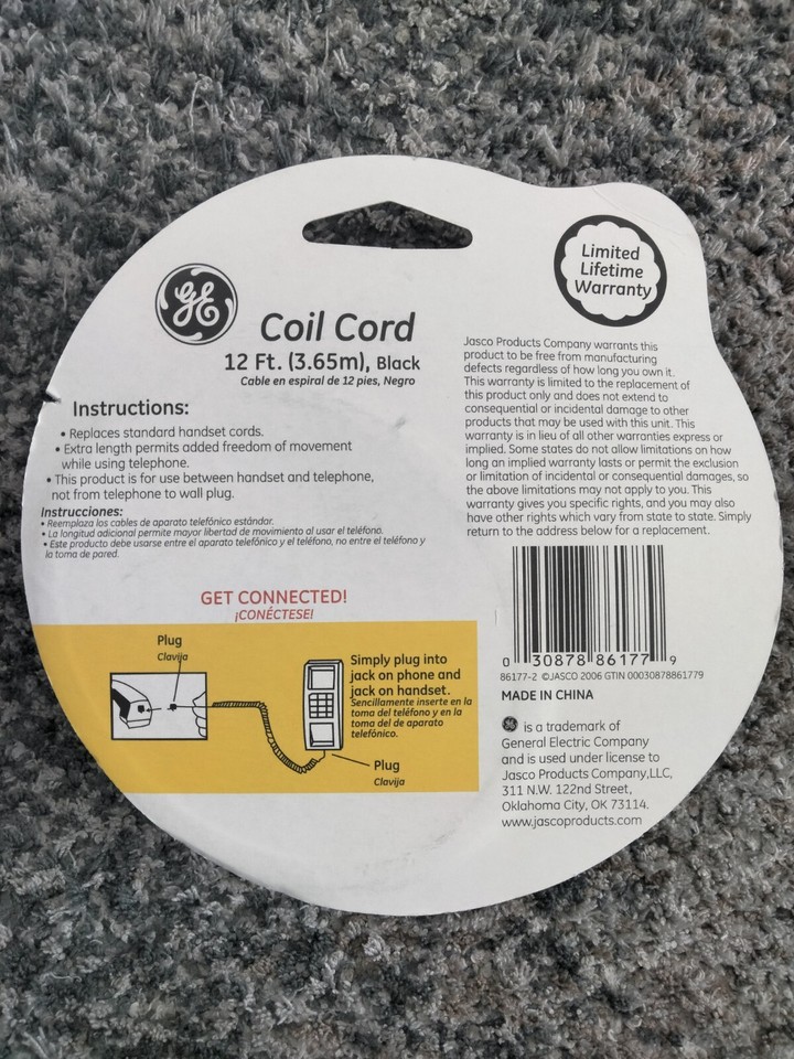 NOS Genuine OEM GE 12’ Heavy Duty Black Coil Phone Cord 86177 ...