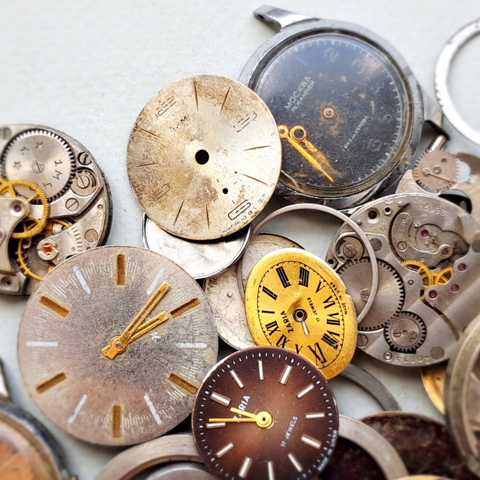 300g Vintage Mechanical Watch Parts Lot – Dials, Movements, Cases Mix ...