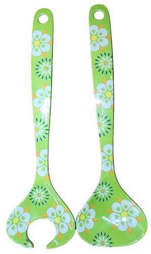 Pier 1 Imports Green Floral Melamine Serving Spoon Salad Servers ...