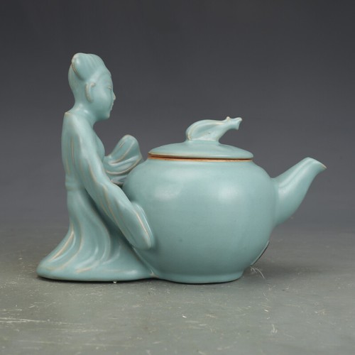 6.7" Collect China Ruyao Porcelain Celeste Glaze The Ancients Teapot | eBay