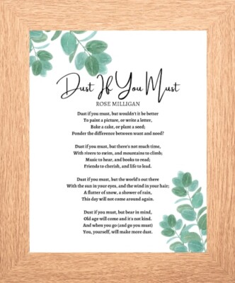 DUST IF YOU MUST - ROSE MILLIGAN POEM VERSE - FRAMED PRINT 3 FRAME ...
