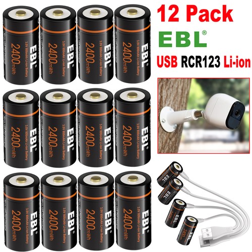 12Pcs 16340 Battery RCR123A 3V 2400mWh USB Rechargeable Li-Ion ...