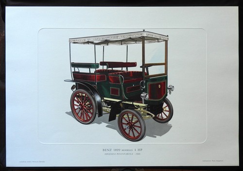 1899 Benz 4 HP Edizioni Pininfarina Fine Art Rendering 1966 Print | eBay