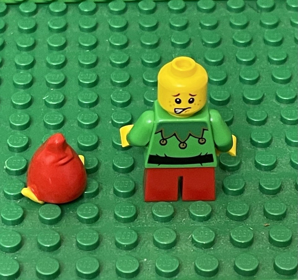 Lego Christmas Elf Mini Figure Green W/ Scalloped Collar w/ Bells Torso ...