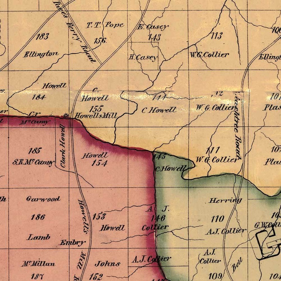 Fulton County GEORGIA Vintage ATLANTA Cadastral Landowners MAP circa ...