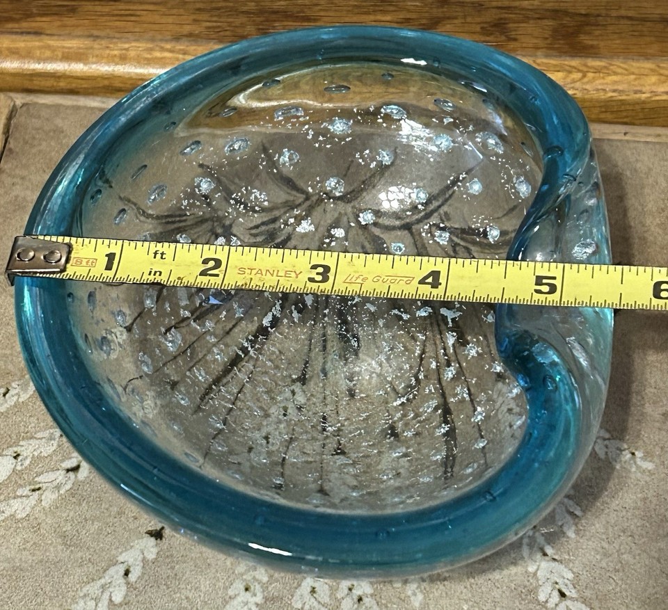 Murano Vintage Shell Art Glass Ashtray Aqua Blue Ashtray Bubbles Silver ...