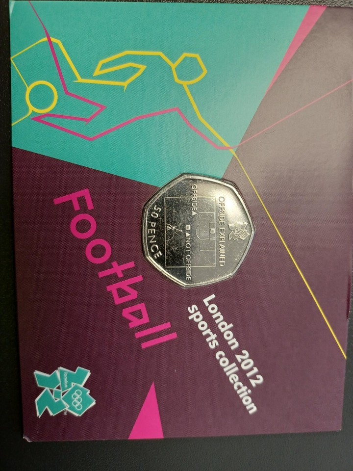 2011, 2012 London Olympics 50p Coins. BUNC Carded. Football, Offside ...