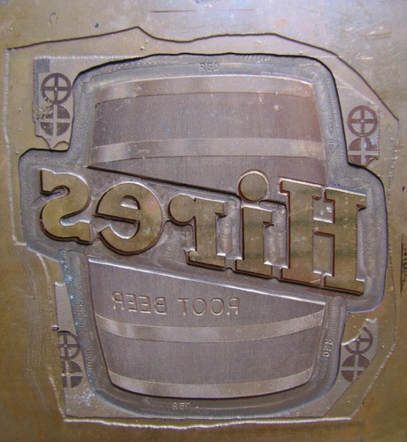 HIRES ROOT BEER SIGN PRINTERS PLATE SODA ADVERTISING REVERSE BARREL KEG ...