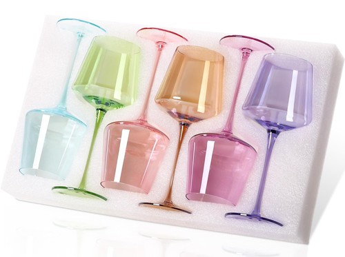 Colored Wine Glasses Set of 6-16oz Hand Blown Crystal Colorful Wine ...