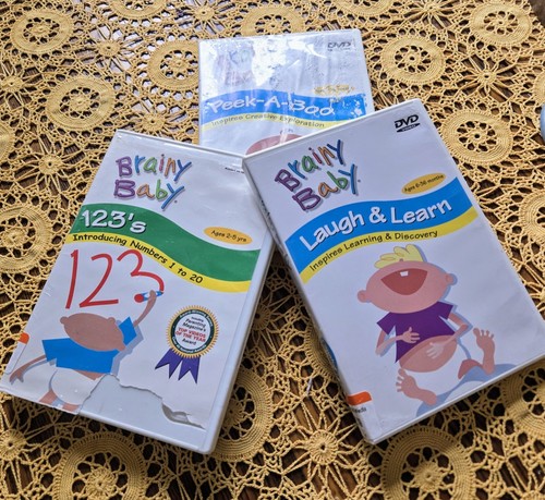 Lot of 3 BRAINY BABY DVDs Laugh & Learn 1 2 3s Numbers Peek A Boo ...