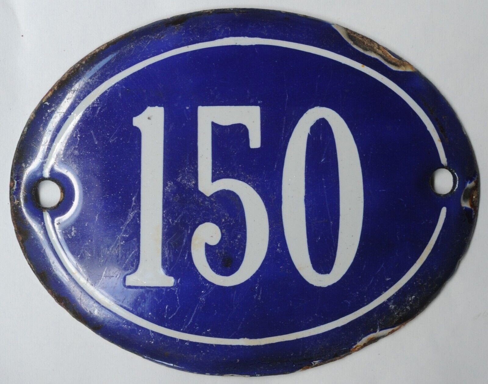 Old blue oval French house number 150 door gate plate plaque enamel ...