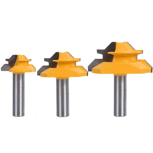 3pcs 45-Degree Lock Miter Router Bit Set 1/2" Shank Wood Milling Tenon ...