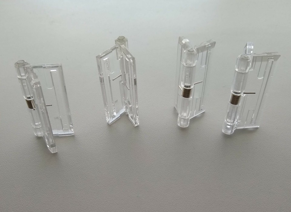 SET of 4 CLEAR ACRYLIC PLASTIC HINGES STRONG PERSPEX HINGE 45 x 39mm ...
