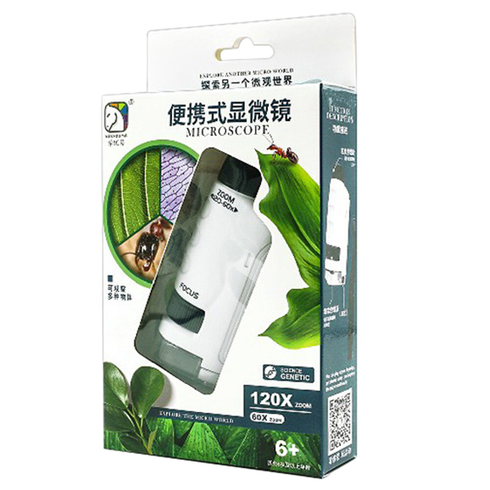 Mini Pocket Microscope Lab LED Light 60-120x Kids Science Toy (White ...