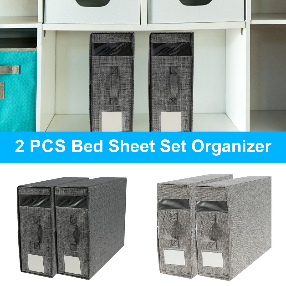 2X Bed Sheet Organizer Foldable Sheet Storage Bins Closet Organizers ...