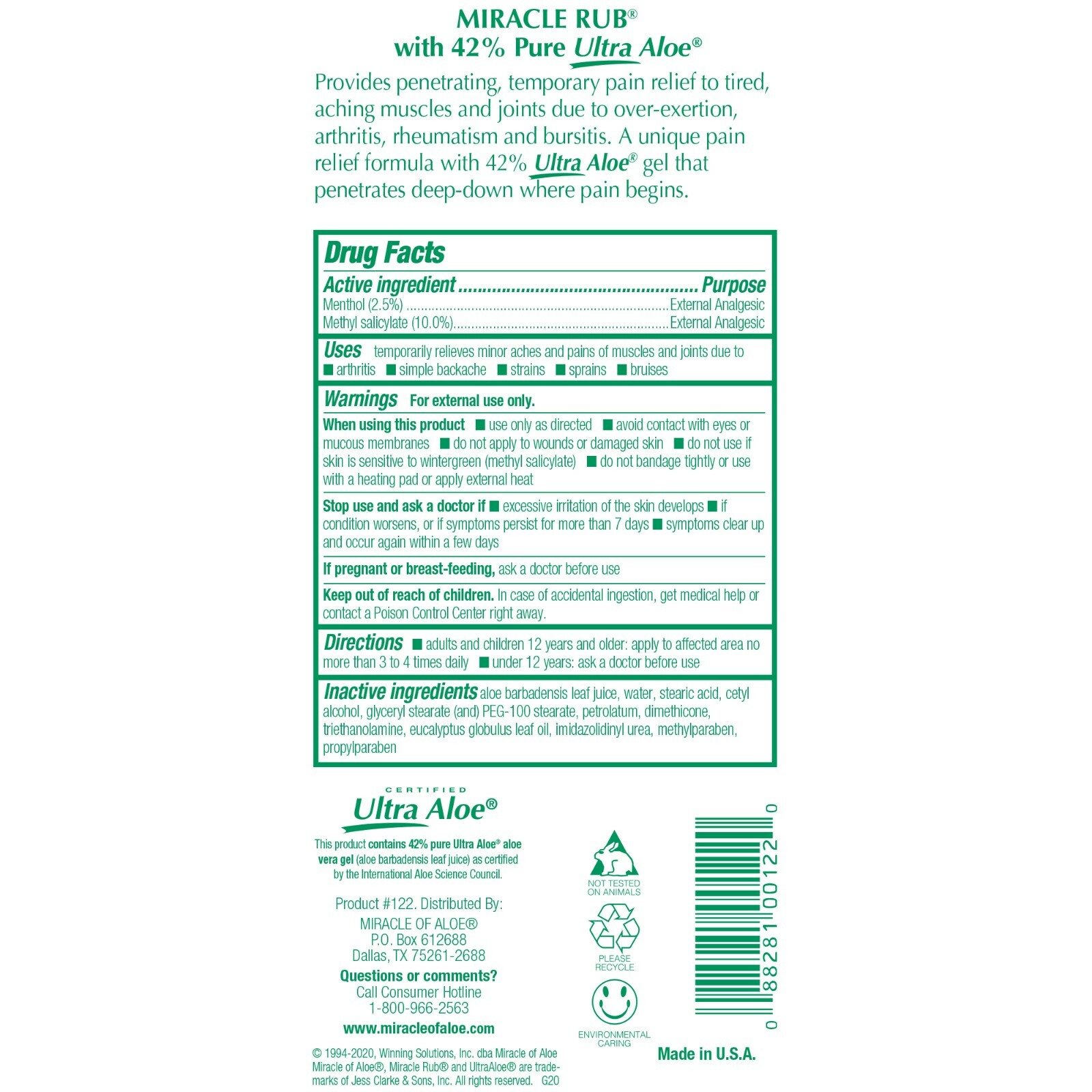 Miracle Rub Pain Relieving Cream with 42% Aloe, 32 OZ Bottle with pump ...